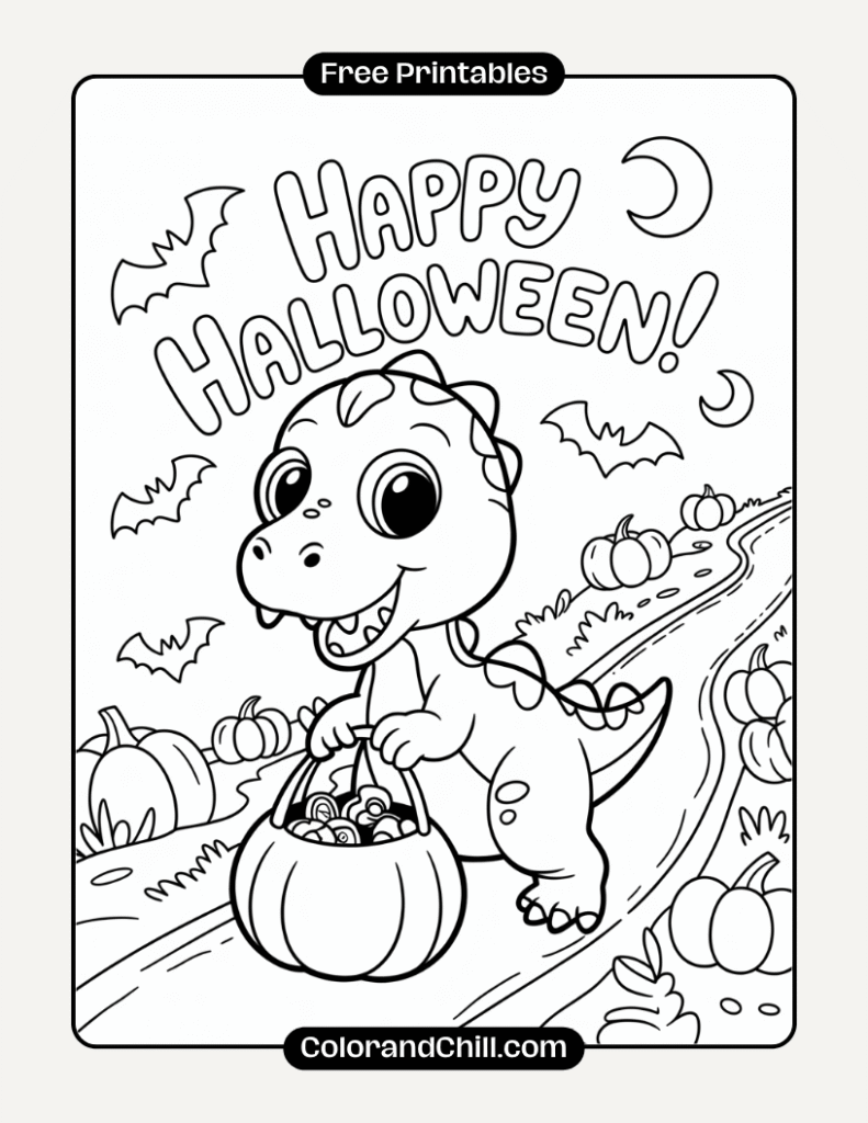 Cute Halloween Dinosaur Coloring Pages - Free PDF Printables