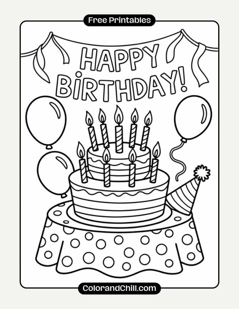 Happy Birthday Coloring Pages Free Printable Fun for Kids - Free PDF ...