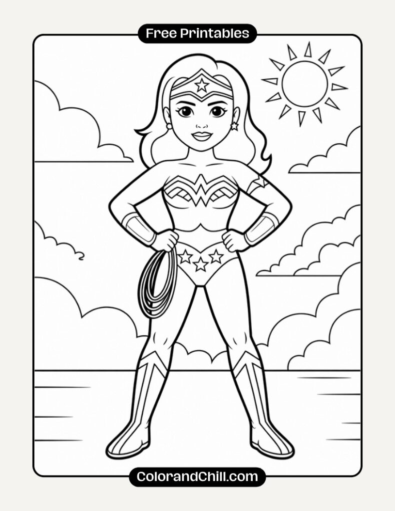 Wonder Woman Coloring Page Fun for Kids & Fans Free Download - Free PDF ...